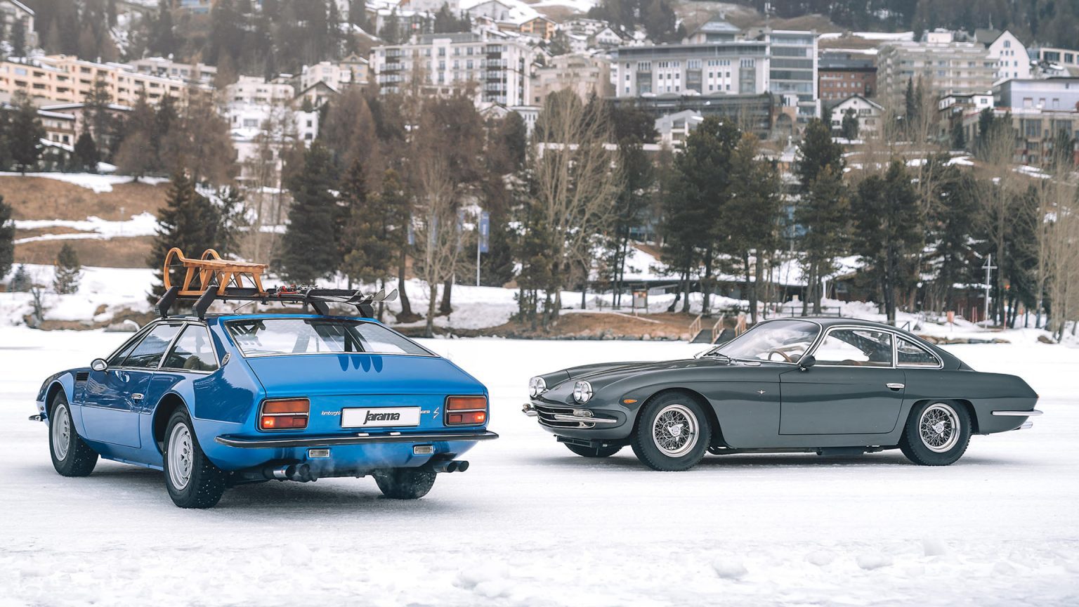Classic Lamborghini GT on the ice in St Moritz