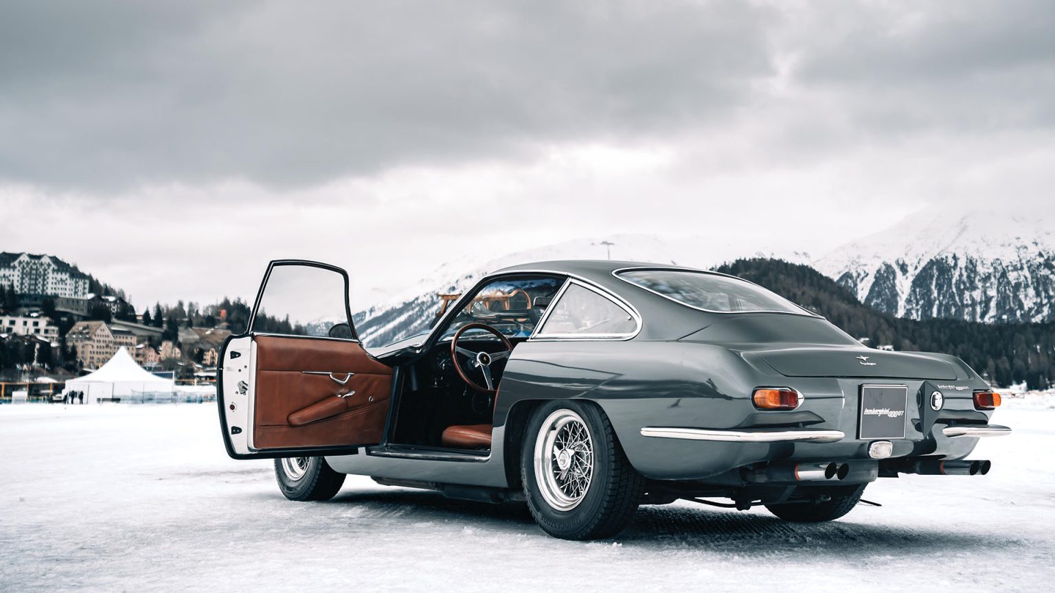 Classic Lamborghini GT on the ice in St Moritz