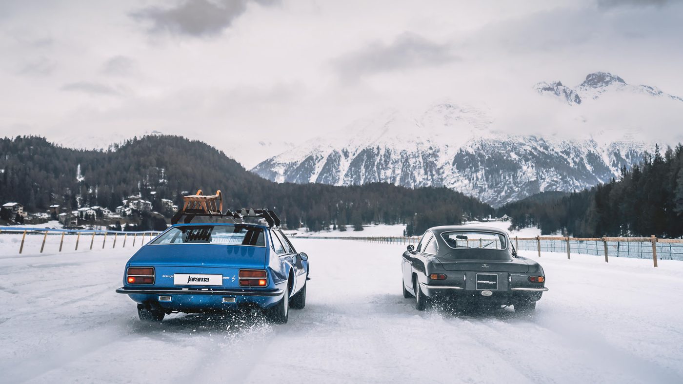 Classic Lamborghini GT on the ice in St Moritz